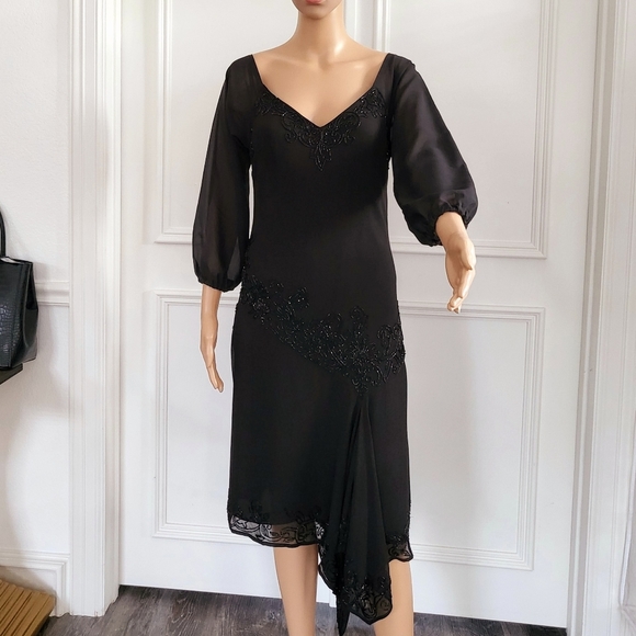 Jmd New York | Dresses | Jmd New York Black Handkerchiefhem Beaded ...